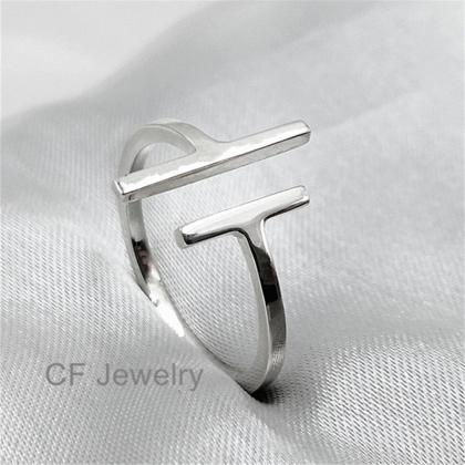 Sterling Silver Parallel Bar Ring Double Bar Ring Vertical Bar Ring Long Bar Ring Open Cuff Ring ...