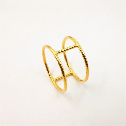 Double Bar Ring Gold Or Rose Gold Cage Ring Double Band Ring Statement ...