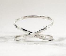 X Ring Sterling Silver Criss Cross Ring Double Band Ring Crossover Ring ...
