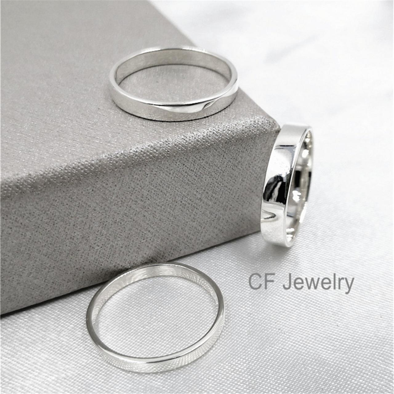 Silver Flat Engagement Ring Sterling Silver Flat Band Ring Gold Flat ...