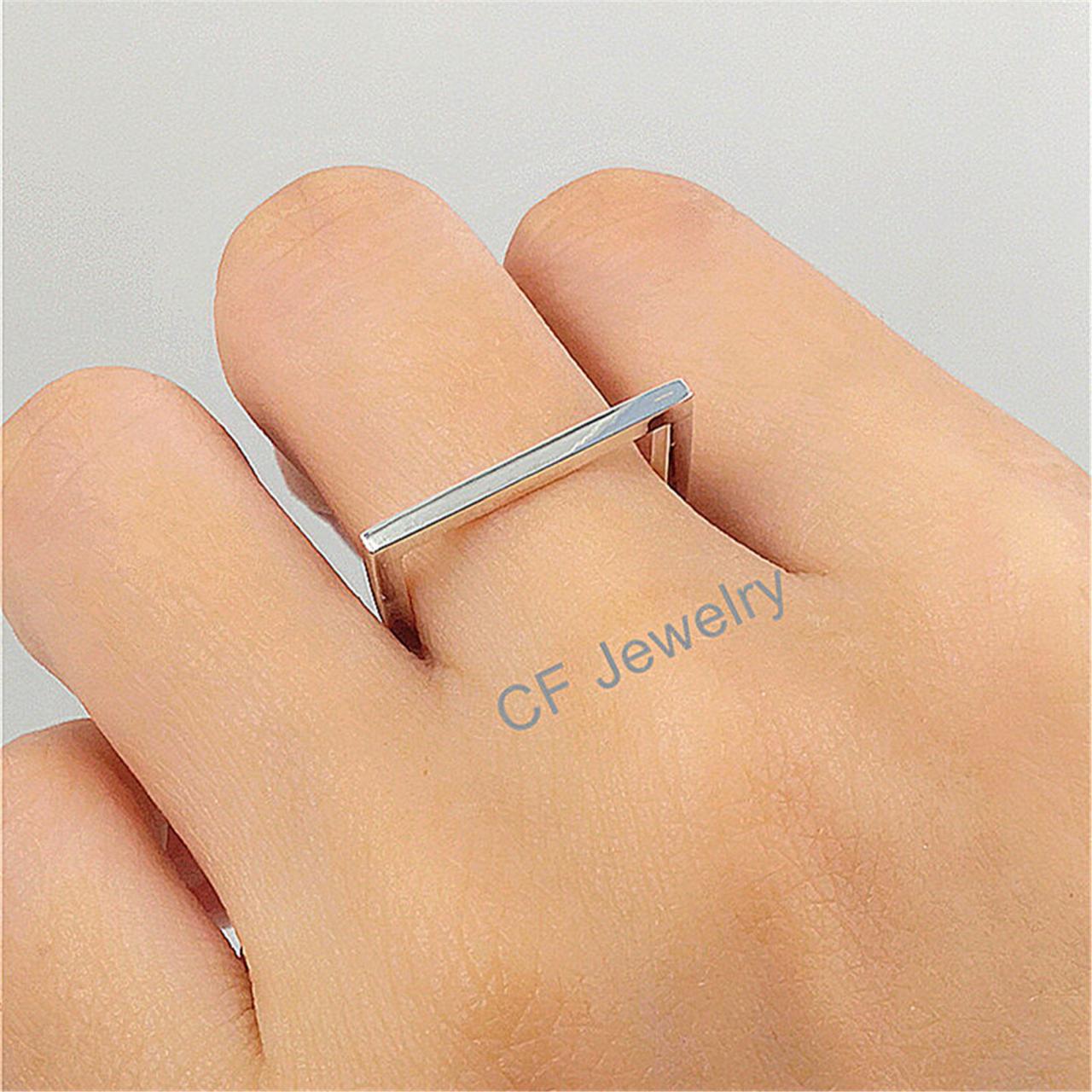 Sterling Silver Horizontal Bar Ring Engraving Initial Rings ...