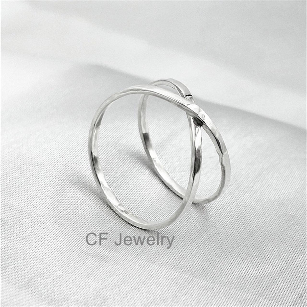 X Ring Sterling Silver Criss Cross Ring Double Band Ring Crossover Ring ...