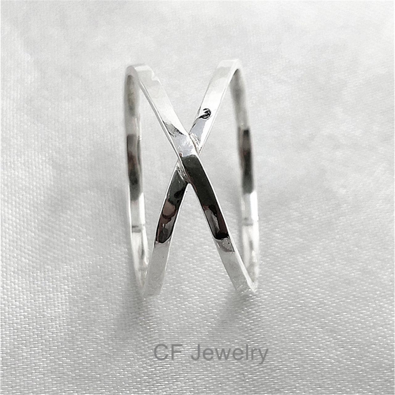 X Ring Sterling Silver Criss Cross Ring Double Band Ring Crossover Ring ...