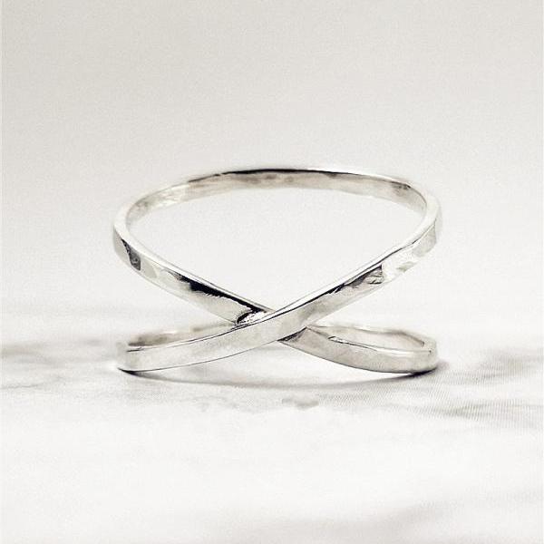 X Ring Sterling Silver Criss Cross Ring Double Band Ring Crossover Ring ...