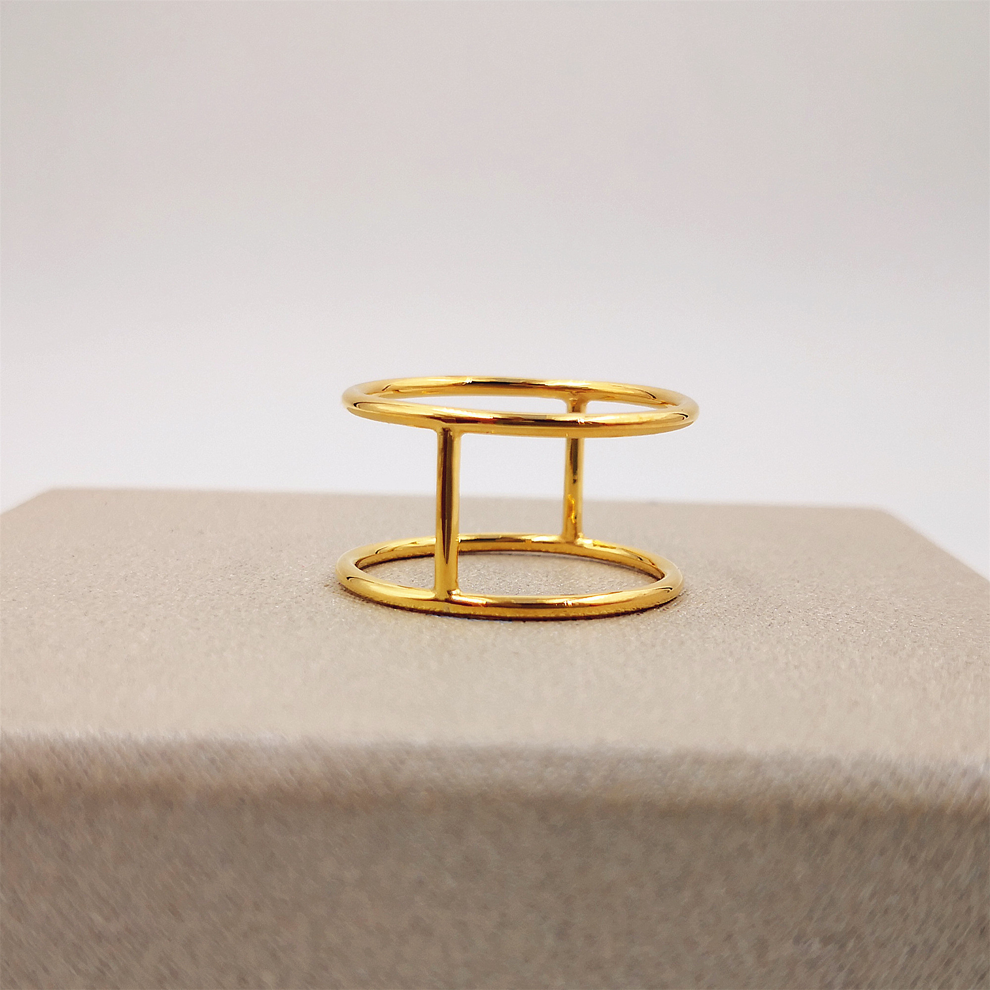 Double Bar Ring Gold Or Rose Gold Cage Ring Double Band Ring Statement ...